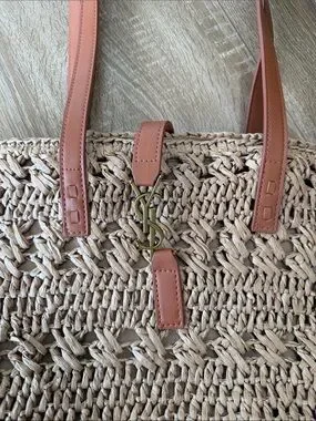 Yves Saint Laurent | Bags | Yves Saint Laurent Beige Woven Tote With ...